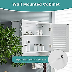 Giantex Bathroom Cabinet Wall Mounted - Hanging Medicine Cabinet with Dual Louvered Doors, Extra Towel Bar, 3-Level Adjustable Shelf, Space-Saving Cabinet for Kitchen, Above Toilet Storage Cabinet
