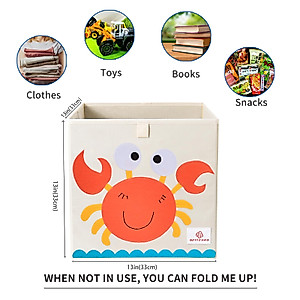 BETTENKO Foldable Animal Cube Storage Bins,Washable Toy Storage Organizer Boxes Bins Baskets for Kids,Boys,Girls,Nursery,Playroom,Storage Chest with Handle & Upgrade PP Partition,13 inch (Crab)