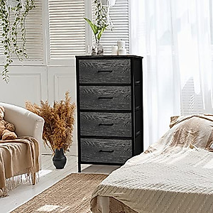 Sorbus Dresser with 4 Faux Wood Drawers - Tall Storage Unit Organizer Tower for Clothes - Bedroom, Hallway, Living Room, Closet, & Dorm Chest Furniture - Steel Frame, Wood Top, Easy Pull Fabric Bins