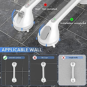 Suction Cups Grab Bar 16 Inch, Zepolu Anti-Slip Bathroom Grab Bar Safety Balance Handrail, Handicap Elderly Senior Injury Disable Vacuum Suction Assist Shower Handle (1.25" Diameter, Gray)