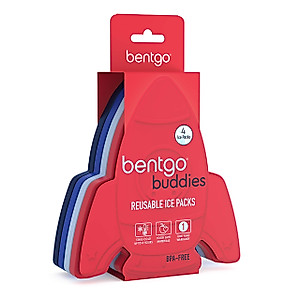 Bentgo Buddies Reusable Ice Packs - Slim Ice Packs for Lunch Boxes, Lunch Bags, and Coolers - Multicolored 4-Pack (Rocket)