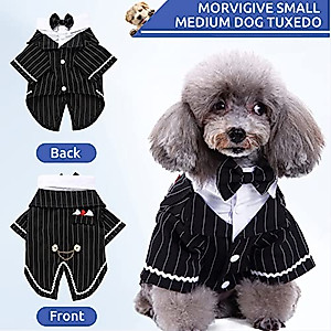 MORVIGIVE Striped Dog Tuxedo Formal Shirt, Puppy Suit Pet Costume with Bow Tie for Wedding Party Birthday, Doggie Gentleman Outfits Halloween Pet Dress-Up Cosplay Clothes for Small Medium Dogs