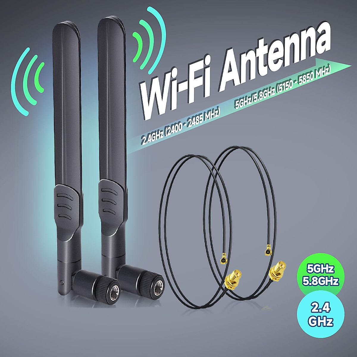 Bingfu Dual Band WiFi 2.4GHz 5GHz 5.8GHz 8dBi RP-SMA Male Antenna & 20cm 8 inch U.FL IPX IPEX MHF4 to RP-SMA Female Extension Cable 2-Pack for M.2 NGFF Intel Wireless Network Card WiFi Adapter Laptop