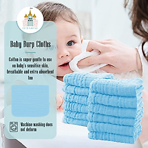 Cute Castle 12 Pack Muslin Burp Cloths for Baby - Ultra-Soft 100% Cotton Baby Washcloths - Large 20'' by 10'' Super Absorbent Milk Spit Up Rags - Burpy Cloths for Unisex, Boy, Girl - Aquamarine