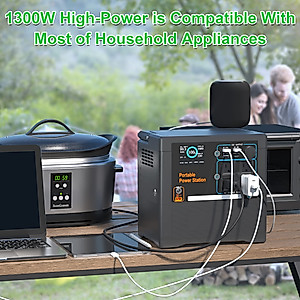 1154Wh Portable Power Station, 1500W Peak Rated 1300W Solar Generator 110-120V AC Outlets Backup Lithium Battery UPS Power Supply for Home Use Camping Outdoor Emergency (Solar Panel Not Included)