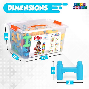 PlayBuild Pilo Building Blocks - H Blocks Bridge Constructor Stacking Toy - Fun Educational Construction Toys - Pillar Arch Aqueducts Build with Easy Plastic Storage Container