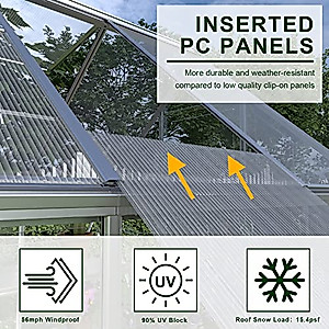 AMERLIFE 6x12 FT Hybrid Polycarbonate Greenhouse with Lockable Hinged Door 3 Vent Window Walk-in Hobby Greenhouse Aluminum Hot House for Outdoor Garden Backyard Silver