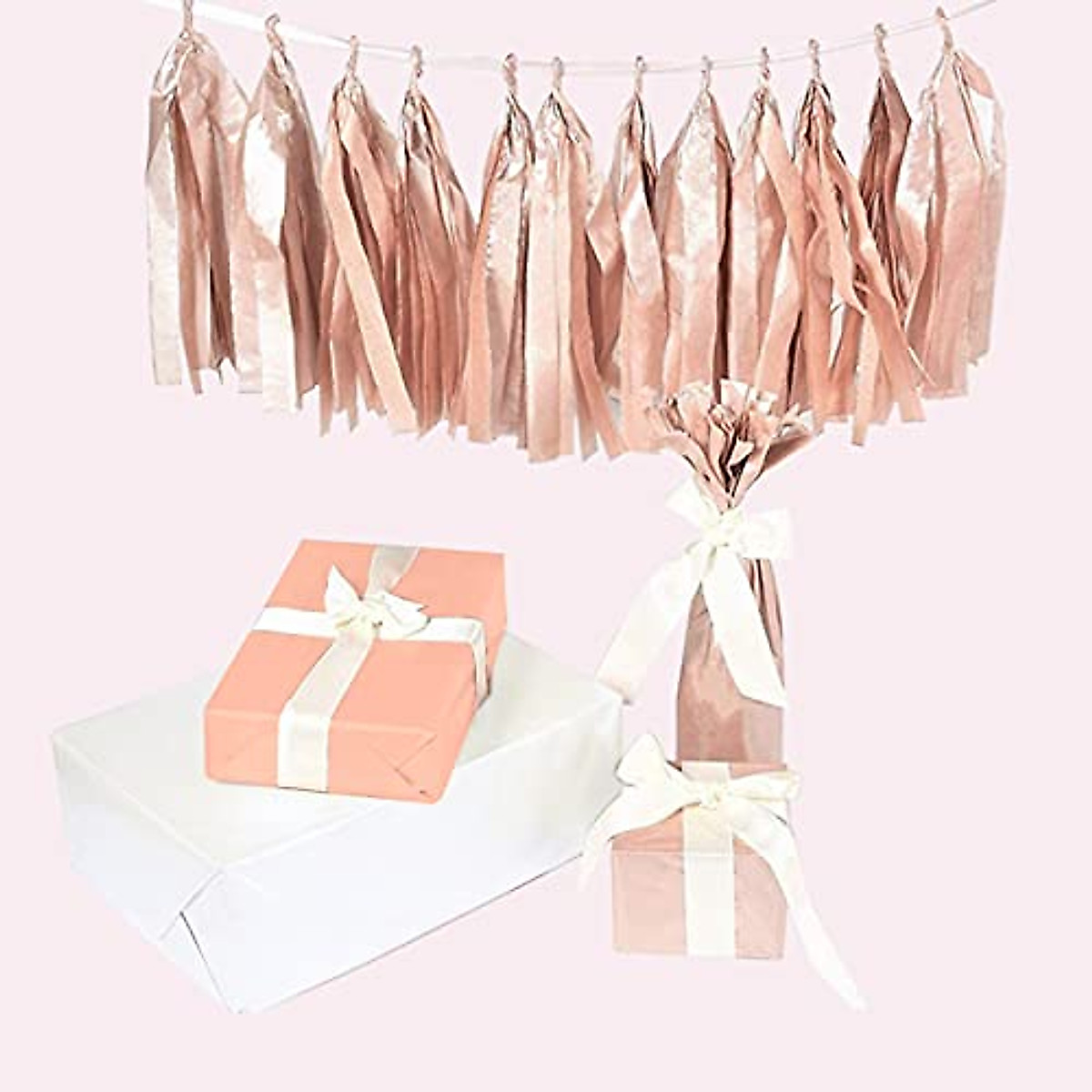 UNIQOOO 60 Sheets Assorted Metallic Rose Gold Pink Gift Wrapping Tissue Paper Bulk, Recyclable Durable, for Gift Bag Box Wrapping Crafts DIY, Wedding Birthday Party Favors, Tassel,Confetti, 20X26 Inch