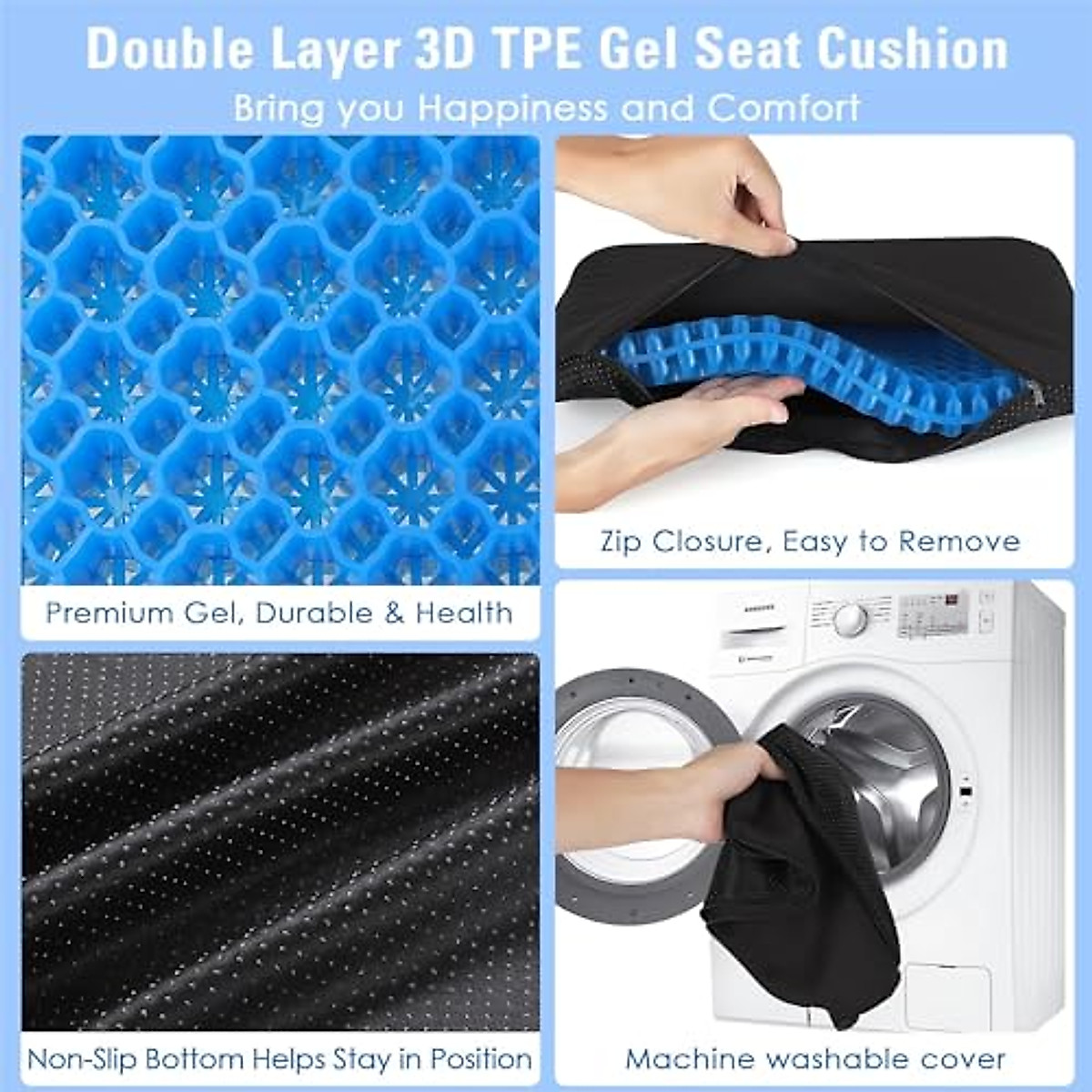 Gel Pressure Relief Cushion - 2024 New Cooling Gel Seat Cushion for Long Sitting, Gel Cushions Seat Pad for Office Chair Car Driver, Ergonomic Supportive Seat Cushion for Stadium (A 8.7*6.7*0.8 in)