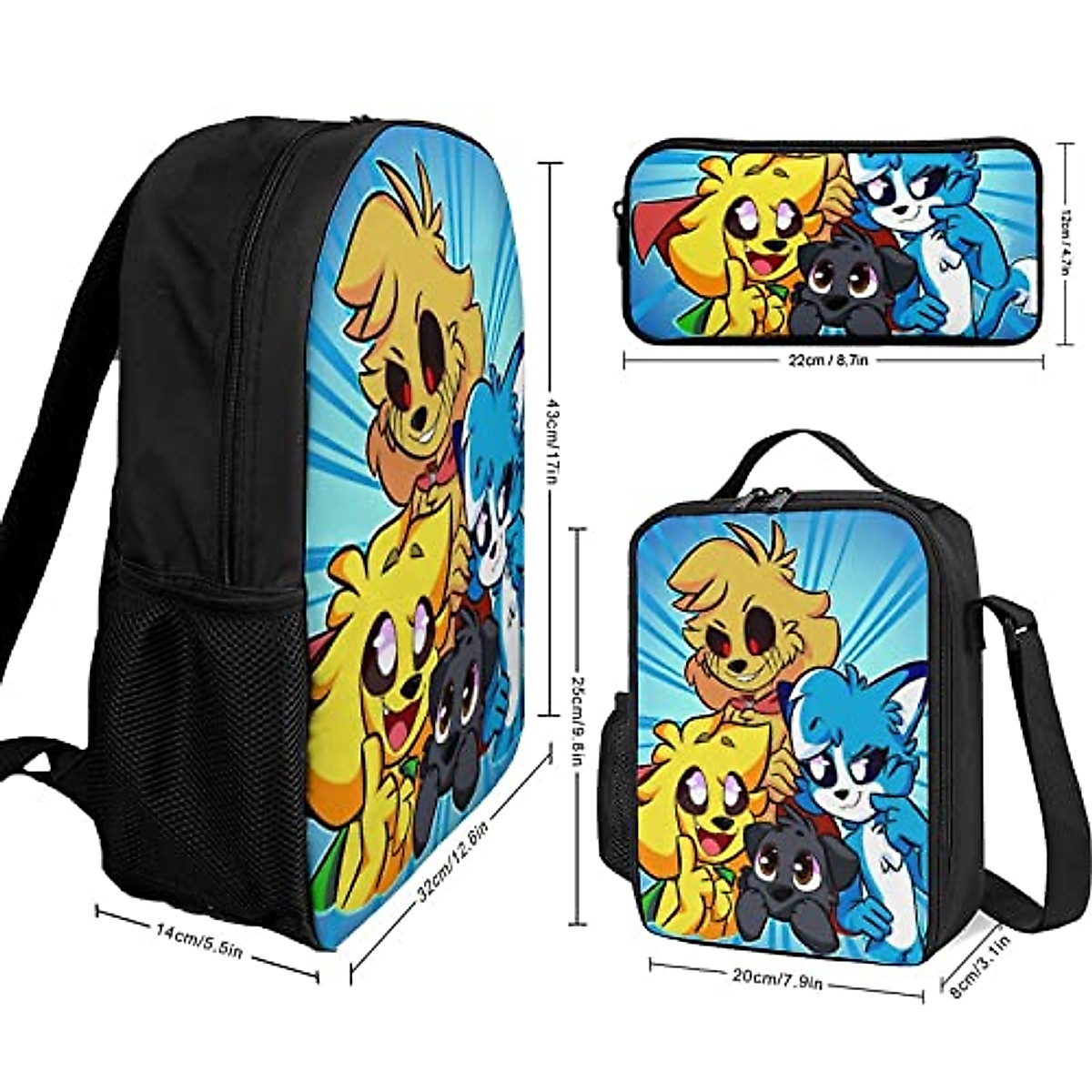 Zqiyhre Mike-Crack Backpack 3 PCS Set, 3D Print Anime Waterproof Laptop Backpack Pen Case Lunch Bag for Teenagers