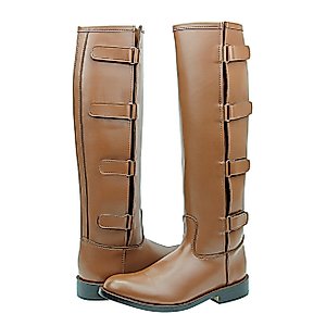 Hispar Women Ladies Spirit Polo Players Boots Tall Knee High Leather Equestrian - Tan 9 Plus Calf