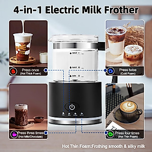Electric Milk Frother, 4 in 1 Milk Frother and Steamer, Milk Steamer,16.9OZ/500ml Automatic Warm and Cold Foam Maker for Coffee,Latte, Cappuccino, Macchiato, Hot Chocolate, Dishwasher Safe (Black)