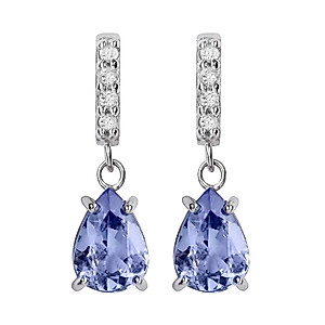 10k White Gold Genuine Pear-Shape Tanzanite and Diamond Drop Dangle Earrings