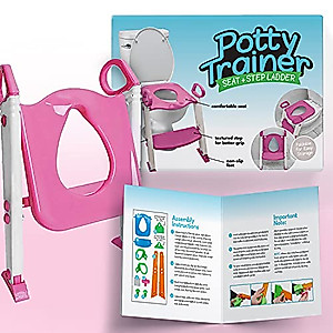 Potty Training Seat with Step Stool Ladder, Alayna Potty Training Toilet for Kids Boys Girls Toddlers Baby-Comfortable Safe Foldable Adjustable Potty Seat Trainer with Anti-Slip Pads Ladder