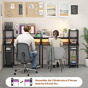 armocity 2024 Upgrade Gaming Desk with LED Lights, Small Computer Desk with Long Monitor Stand, 40'' Reversible Laptop Table with Storage Shelves, Small Desk for Small Spaces, Gaming Room, Black