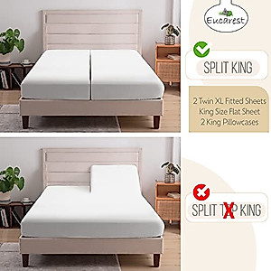 Split-King Eucalyptus Lyocell Bed Sheets, Hypoallergenic 100% Organic Tencel, Thermal Regulating and Moisture Wicking for Hot Sleepers, Superior to Bamboo Viscose. Extra Deep Pockets - White