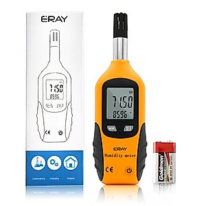 Digital Psychrometer Thermometer Hygrometer with Backlight, ERAY Temperature and Humidity Reader Meter Thermo-Hygrometer with Dew Point and Wet Bulb Temperature, 9V Battery Included