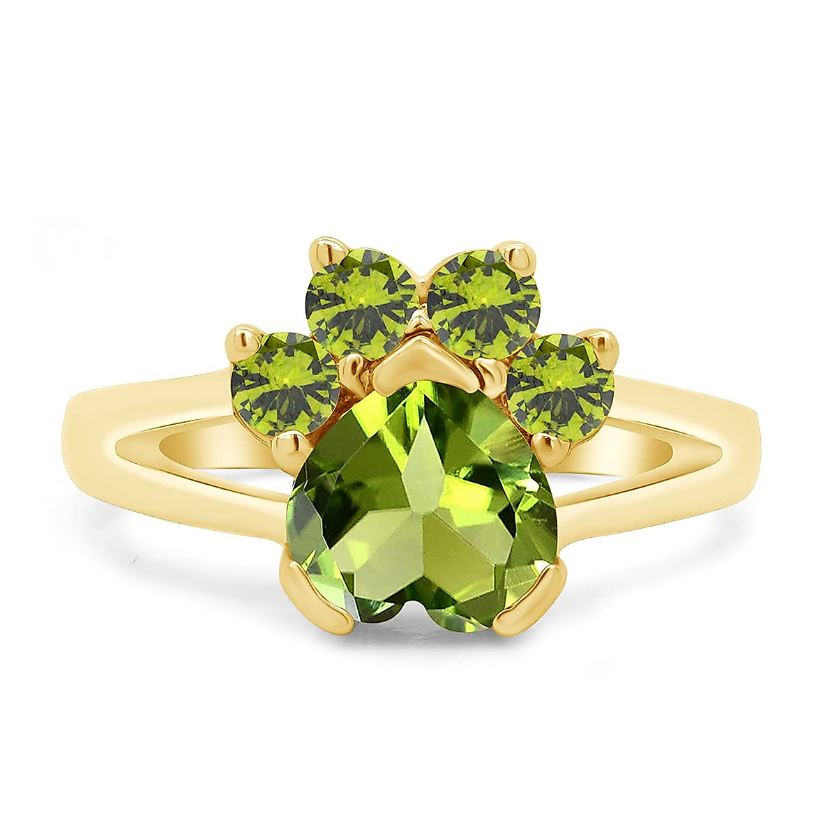 Wishrocks Heart & Round Cut Simulated Peridot Paw Print Ring Jewelry For Women In 14k Yellow Gold Over Sterling Silver Ring Size- 11.5
