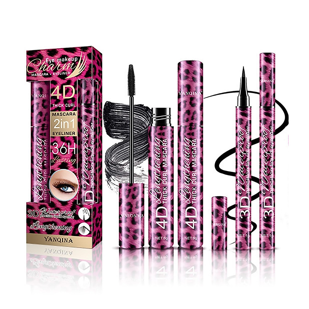 4D Silk Fiber Eyelash Waterproof Mascara and Eyeliner Set Ultimate Black Volume and Length Lengthening Mascara Ultra Black Eyeliner