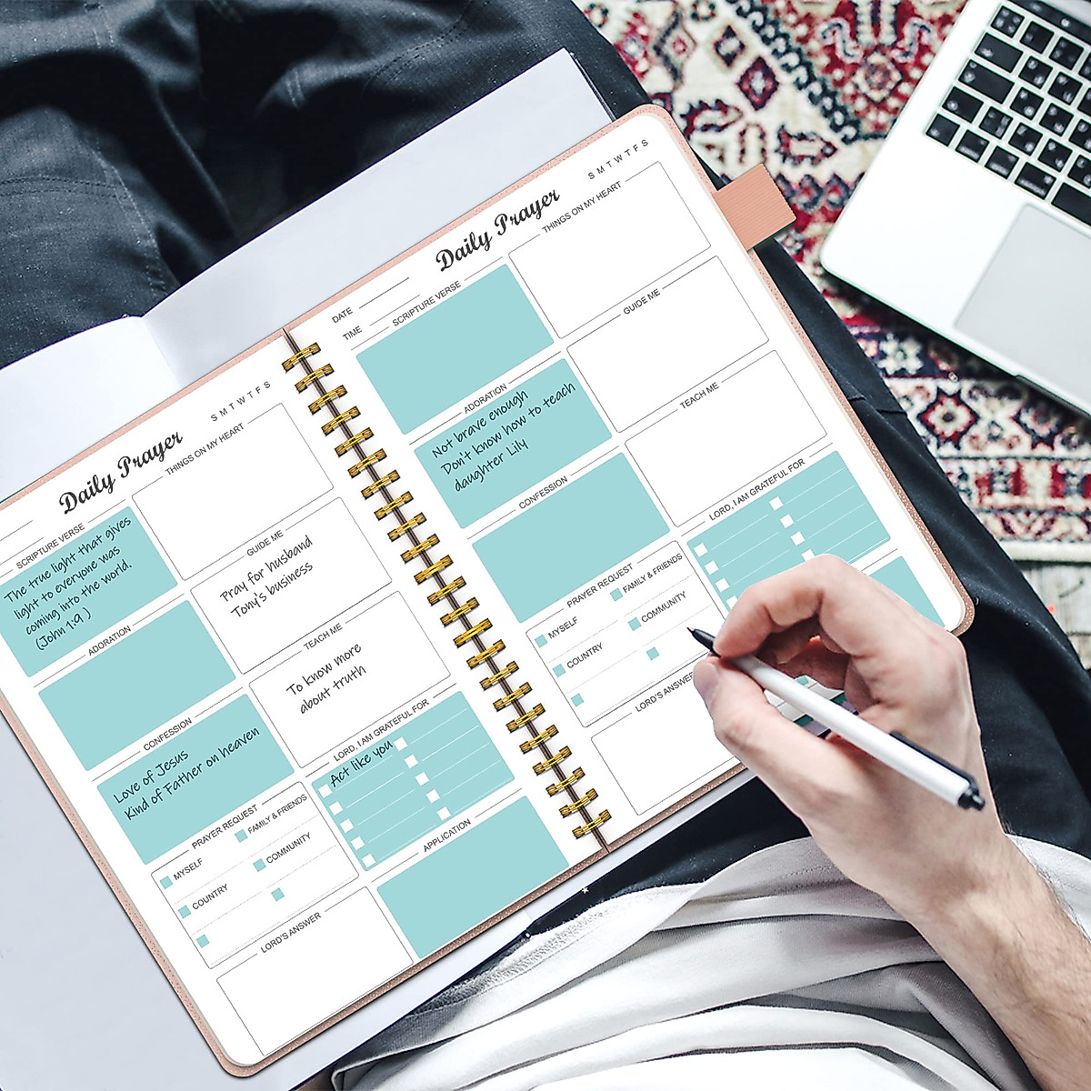 Regolden-Book Prayer Journal for Women, Daily Bible Journal, Devotional Journal, Verse Inspirational Writing Spiral Notebook for Christian Gifts, Lasts 6 Months (8.5x5.5”), Rose Gold