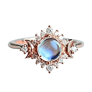 Stone Anniversary Fashion Wedding My Moon Life Jewelry Gold Celestial Rings And My Ladies Rings Moon Commitment Sun Stars Gifts In Diamond Rings Engagement Rings Chunky Ring Set (Rose Gold, 7)