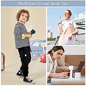 MATEPROX Mini Handheld Fan, 2000mAh Rechargeable Battery Operated Fan with 3 Speed Adjustable Removable Base, Small Portable Fan for Travel Women Kids Girls - White