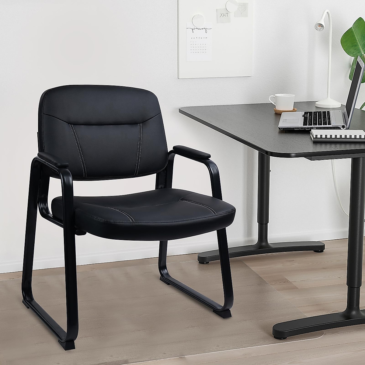 CLATINA Big and Tall Office Guest Chair 400lbs Reception Chair with Bonded Padded Armrest Backrest Sled Base Office Guest Chair for Conference Waiting Room Office Home Set of 4 Black