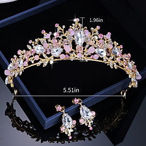 Kamirola Wedding Crown Bridal Tiaras with Earrings Pink Purple Headband for Women and Girls (Pink) …