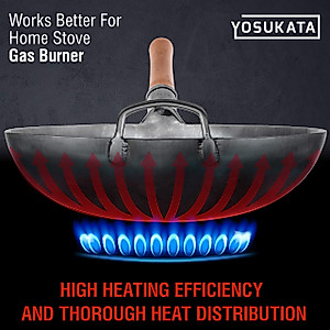 YOSUKATA Silver Round Bottom Wok Pan – 14" Woks and Stir Fry Pans 17’’ Wok Spatula and Ladle - Set of 2 Heat-Resistant Wok Tools - Universal Wok Ladle Flat Bottom Pow Wok