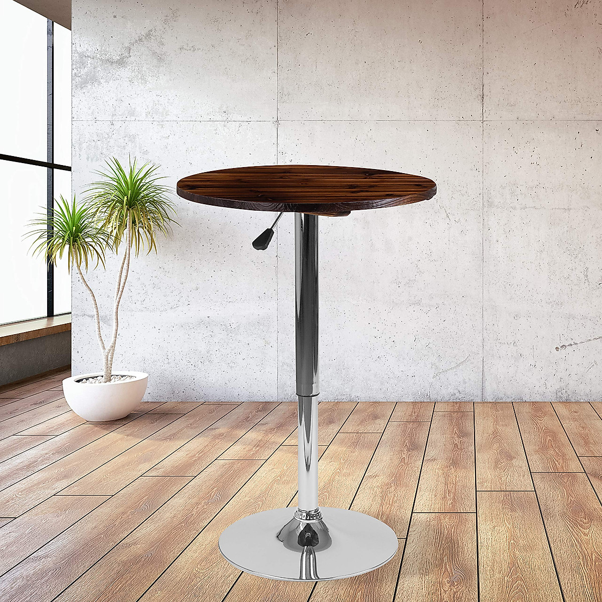 Flash Furniture Hills 23.5'' Round Adjustable Height Rustic Pine Wood Table (Adjustable Range 26.25'' - 35.5'')
