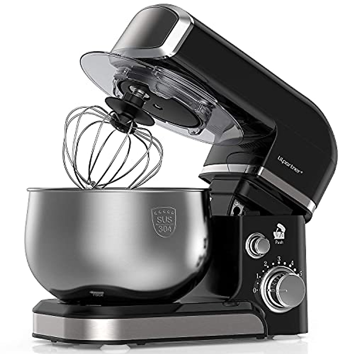 Stand Mixer, 1000W Kitchen Mixer Electric Food Mixer, 6 Speeds with 304 Stainless Steel Bowl Tilt-Head Dough Mixer, Dough Hook, Whisk, Beater, Splash Guard & Scraper