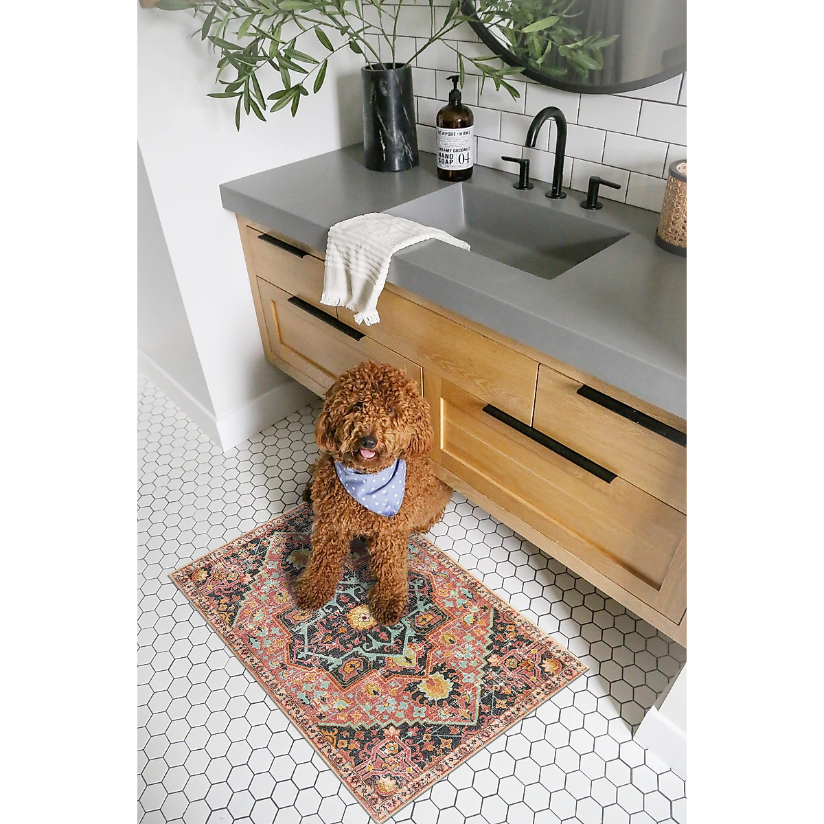 Lahome Washable Hot Pink Kitchen Rugs 2x3 Small Entryway Rug, Bathroom Rugs Non Slip, Bohemian Floral Soft Rubber Backing Low-Pile Indoor Printed Throw Floor Carpet for Bedside Laundry Door