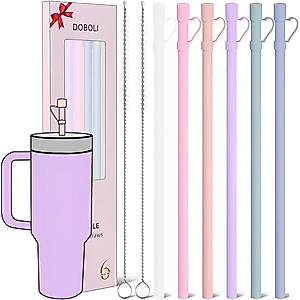 Doboli Replacement 12 inch Long Silicone Straw With Straw Cover,Compatible with Stanley Owala 40 oz 30 oz Cup Tumbler, 6 Pack Reusable Straw with Cleaning Brush,for Stanley Owala Tumbler Accessorie