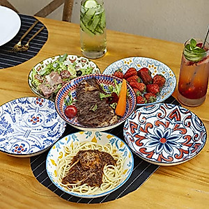 HAPPY KIT 8 inch Pasta Bowls, Salad Bowls Set of 6 for Dessert Appetizer Pasta Bread, Scratch Resistant & Leak Free, Microwave, Oven and Dishwasher Safe, Multiple Pattern