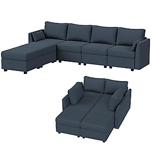 Huatean Home Modular Sectional Sofa, 6 Seat Modular Couch with Storage, Memory Foam, Convertible Sectional Couches for Living Room, U Shaped Comfy Modular Sofa with Chaise, Dark Grey