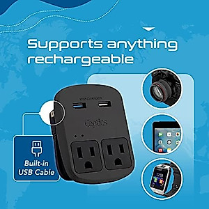 Ceptics World Travel Adapter Kit - QC 3.0 Dual USB + Dual US Outlets, Surge Protection, Perfect For Europe, UK, China, Australia, Japan, Perfect For Laptop, Cell Phones, Cameras - Safe ETL - Black