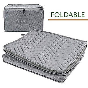 LotFancy Stemware Storage Container - Deluxe Quilted Storage Case with Dividers for 12 - Wine Glasses, Champagne Flutes, Glassware, Drinkware Storage Chest, 15.5”x12.5”x 10”, Gray