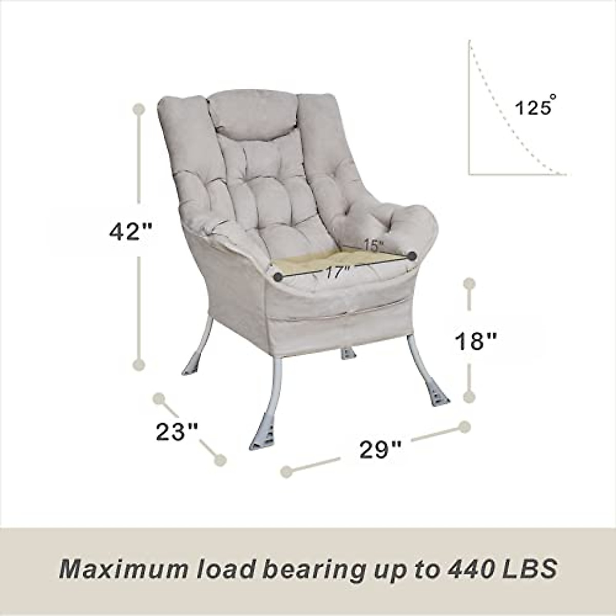 Explore Land Living Room Single High Back Lazy Chair Modern Upholstered Accent Chair (Golden Grey)