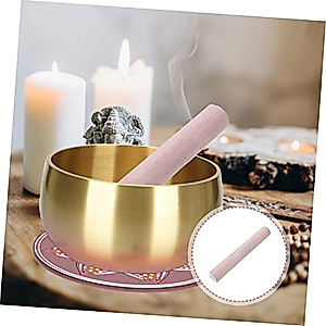 MILISTEN Bundle Tibetan Suede Healing Temple with Bowl Beech Stick Block Religious Hammer - Mallet Wood for Meditation Covered Prayer Crystal Buddha Chanting Pocket Music Monk