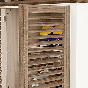 ECACAD 4 Doors Wardrobe Armoire with Louver Doors, Storage Shelves, 4 Drawers & Hanging Rod, Wooden Closet Storage Cabinet for Bedroom, Brown & White (63”W x 19.7”D x 74.8”H)