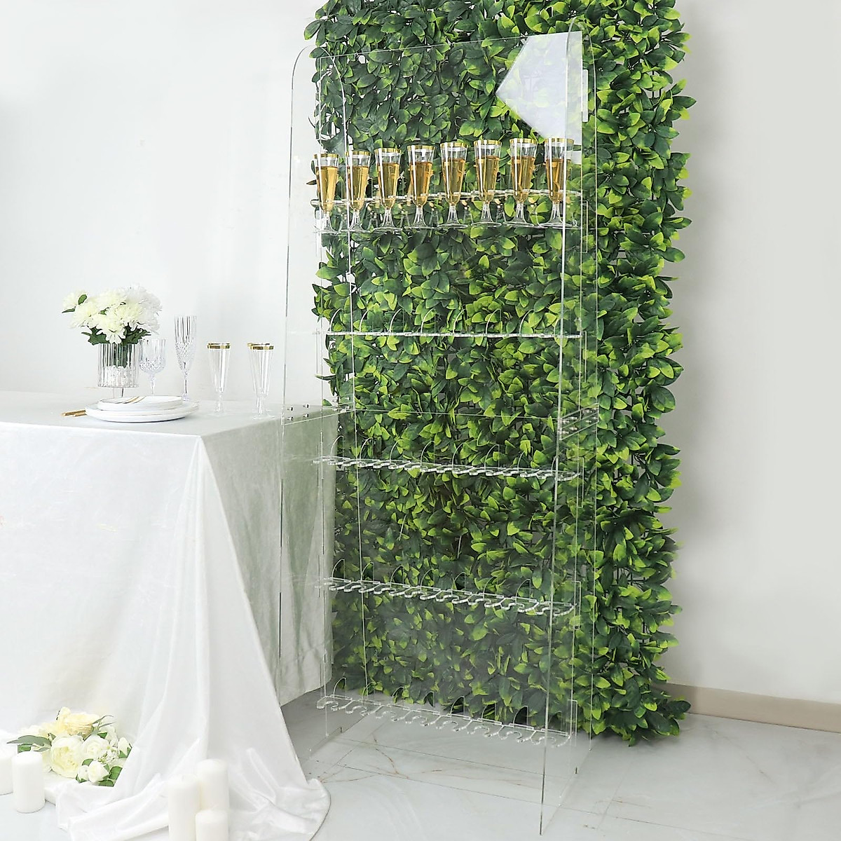 TABLECLOTHSFACTORY 5ft Clear Acrylic 5-Tier Wine Glass Stemware Rack, Champagne Flute Holder Wall Stand