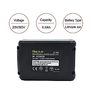 Rocivic Replace for Dewalt 20V/60V Battery 9.0Ah, Compatible with Dewalt DCB609 DCB606 DCB612 Lithium-Ion Battery and Chargers, Fit with Dewalt 20V/60V Cordless Power Tools