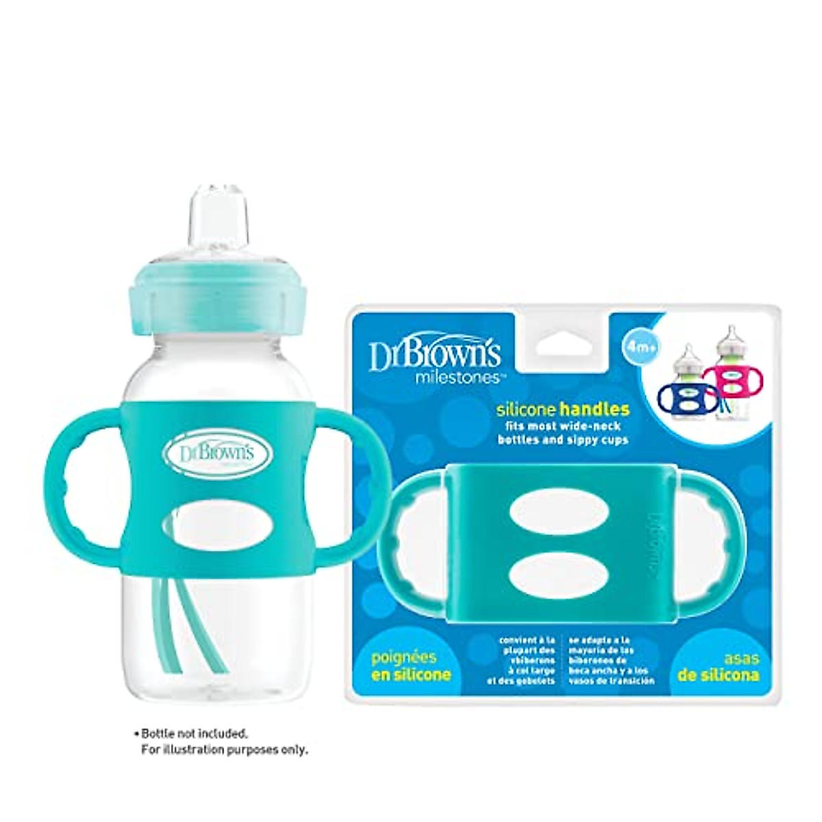 Dr. Brown's Milestones 100% Silicone Baby Bottle Handles, Wide-Neck, Removable Easy-Grip Transitional Sippy Cup Handles, Gray, 4m+, 1 Pack