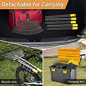 Leaf Rake for Gardening - 18" Wide Garden Rake for Leaves,25 Tines Yard Rakes for Lawns Heavy Duty,36-78" Adjustable Handle for Easy Cleaning,Metal Rake for Shrub,Grass,Detachable for Camping