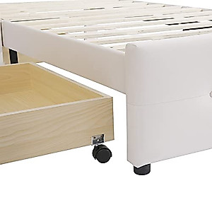 Virgorack Upholstered Bed 90 x 200 cm with Slatted Bed Frame and Two Drawers in Skin-Friendly Velvet Fabric Flat Single Bed Beige (Without Mattress) (Beige)
