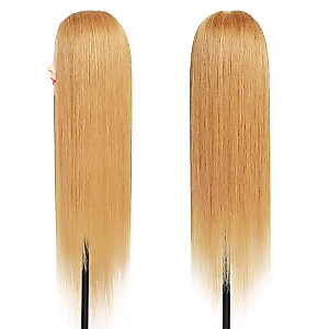 MEIBR Mannequin Head 100% Real Hair Styling Training Head 24-27inch Manikin Cosmetology Hairdressing Doll Head With Free Clamp Female+Braid Set (27#)