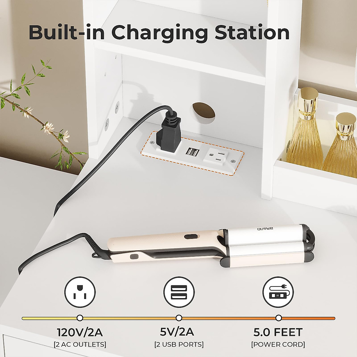 Hasuit Large Vanity Desk with Mirror and Lights,68.9'' Long Makeup Dressing Vanity Table with Charging Station, 8 Drawers, Vanity Mirror 3 Lighting Modes Adjustable, White