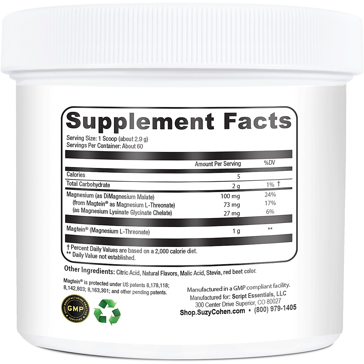 Suzy Cohen MagFocus Magnesium L-Threonate Powder with Magtein (Mixed Berry) Plus Magnesium Glycinate for Wellness, Focus, and Cognition - Gluten-Free, Non-GMO, Vegetarian (60 Servings)