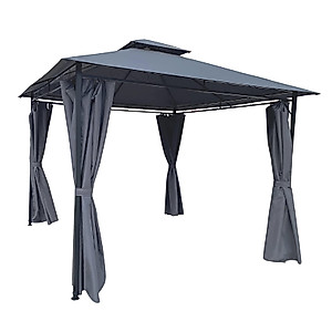 10 X 10ft Hardtop Gazebo, Double Roof Gazebo with Nettings, Outdoor Steel Frame Vertical Stripes Roof Permanent for Patio, Backyard, Lawns,Grey