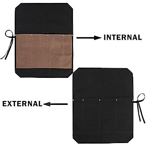 Chef Knife Roll, 16OZ Waxed Canvas Chef Knife Case with Professional Cut-Resistant Fabric & 4 Slots, Durable Knife Case (Black) - 20.5"L x 16.5"W